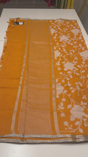 Pure Linen Saree With Floral Digital Print – jaffyscollection